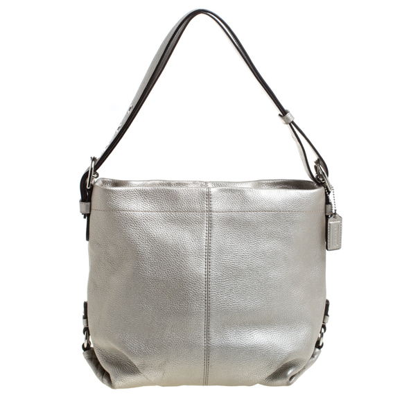 Coach | Bags | Coach Metallic Silver Leather Duffle Hobo | Poshmark